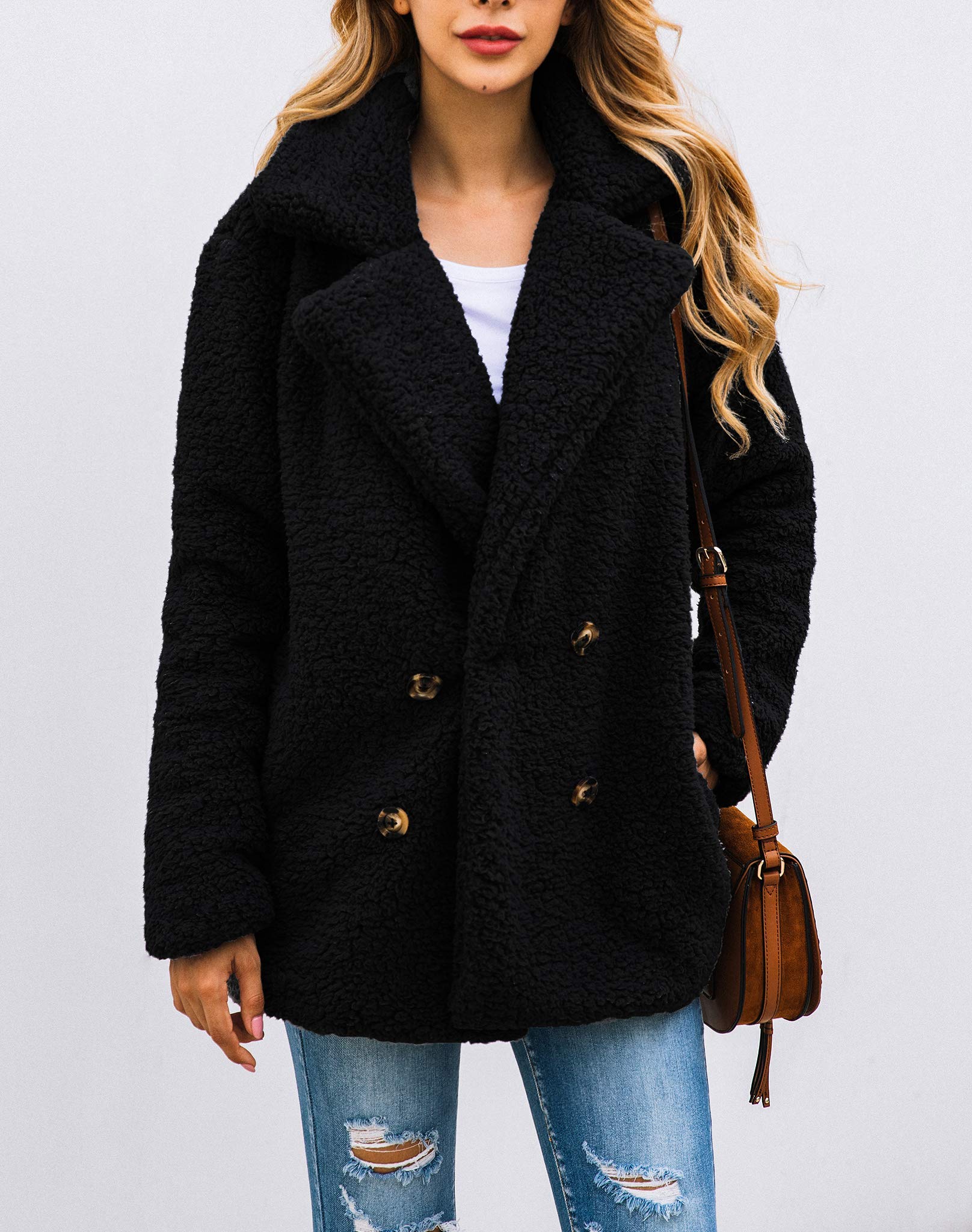 PRETTYGARDEN Women's Fashion Winter Coat Sherpa Fleece Faux Fur Shearling Oversized Trendy Jackets Warm Outerwear (Style Two Black,X-Large)