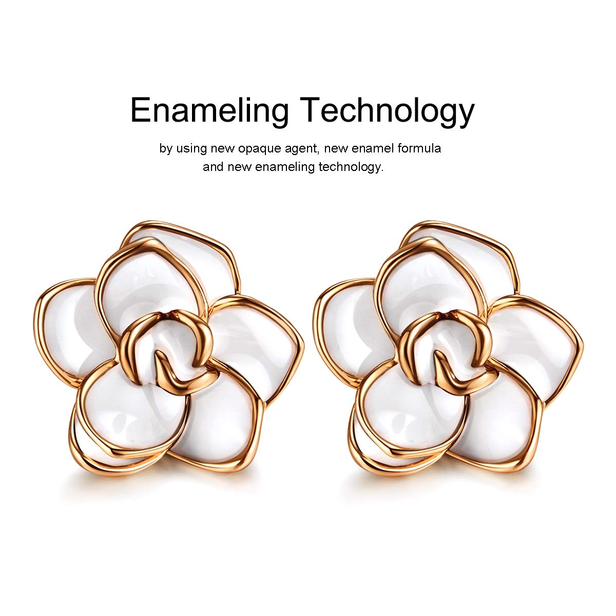 Flower Stud Earrings Hypoallergenic for Women - 18K Gold Plated Rose Earrings for Sensitive Ears, Nickel Free (Large White)