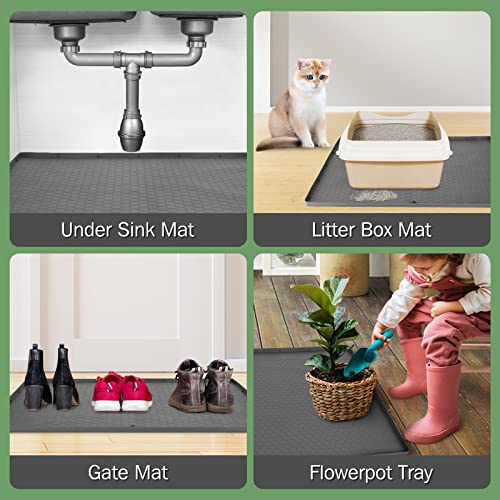 Under Sink Mat for Kitchen, 28" x 22" Silicone Waterproof Moistureproof Shelf Liners Under Sink Liner with Drain Hole, Organizers Fits 30'' Base Cabinets Kitchen Bathroom Cat Litter Box Mat Gate Mat