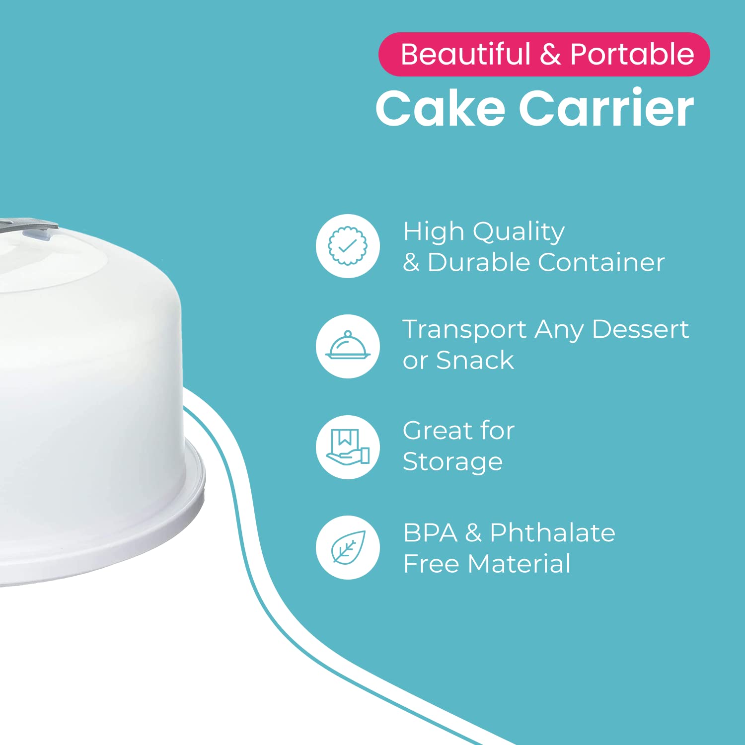 Unique Imports Cake Pastry Pie Carrier Storage Domed Container With Lockable Lid & Handle 12" Diameter White (set of 2)
