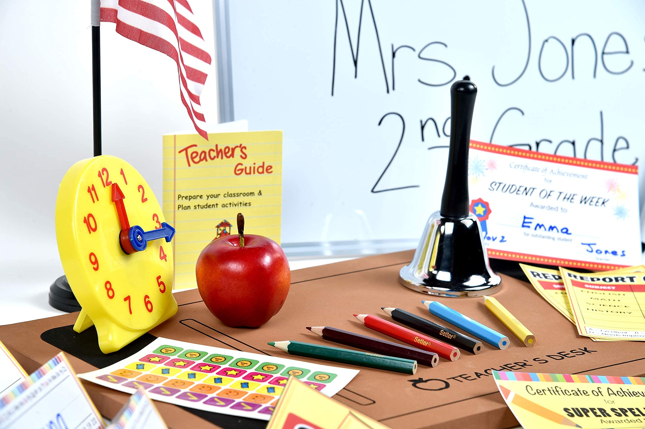Dr. STEM Toys | Play Teacher Role-Play Set Includes Reusable White Board, Bell, Report Cards, for Home or Classroom, Over 30 Pieces Included, Gift for Kids, Complete Set