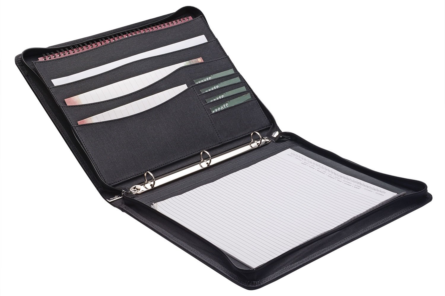 iCarryAlls Zipper Binder Portfolio with iPad Holder Notepad Holder, Organizer Padfolio, Compatible for iPad Pro 12.9" 2022 & 2021 & 2020 & 2018, 11.3 x 14 x 1.6 in. (PJB032-IP129-2018-BK)