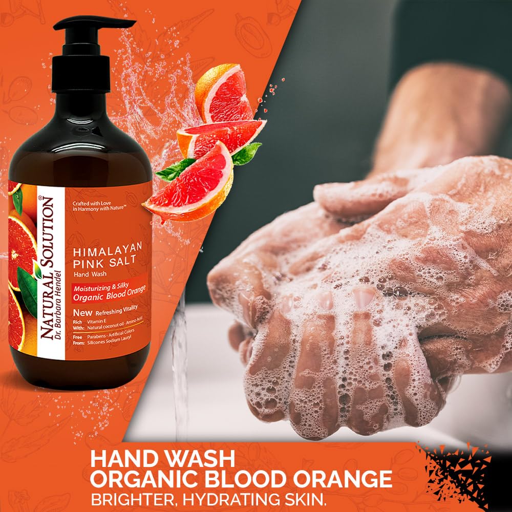Natural Solution Hand Wash - Moisturizing Blood Orange & Himalayan Pink Salt Liquid Soap - 14 oz (Pack of 3) | Hydrating & Gentle Formula | Ideal for Daily Use