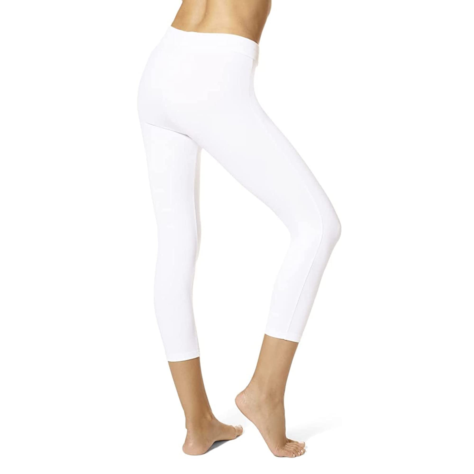 HUE Women's Plus Size Wide Waistband Blackout Cotton Capri Leggings, Assorted, White, 2X