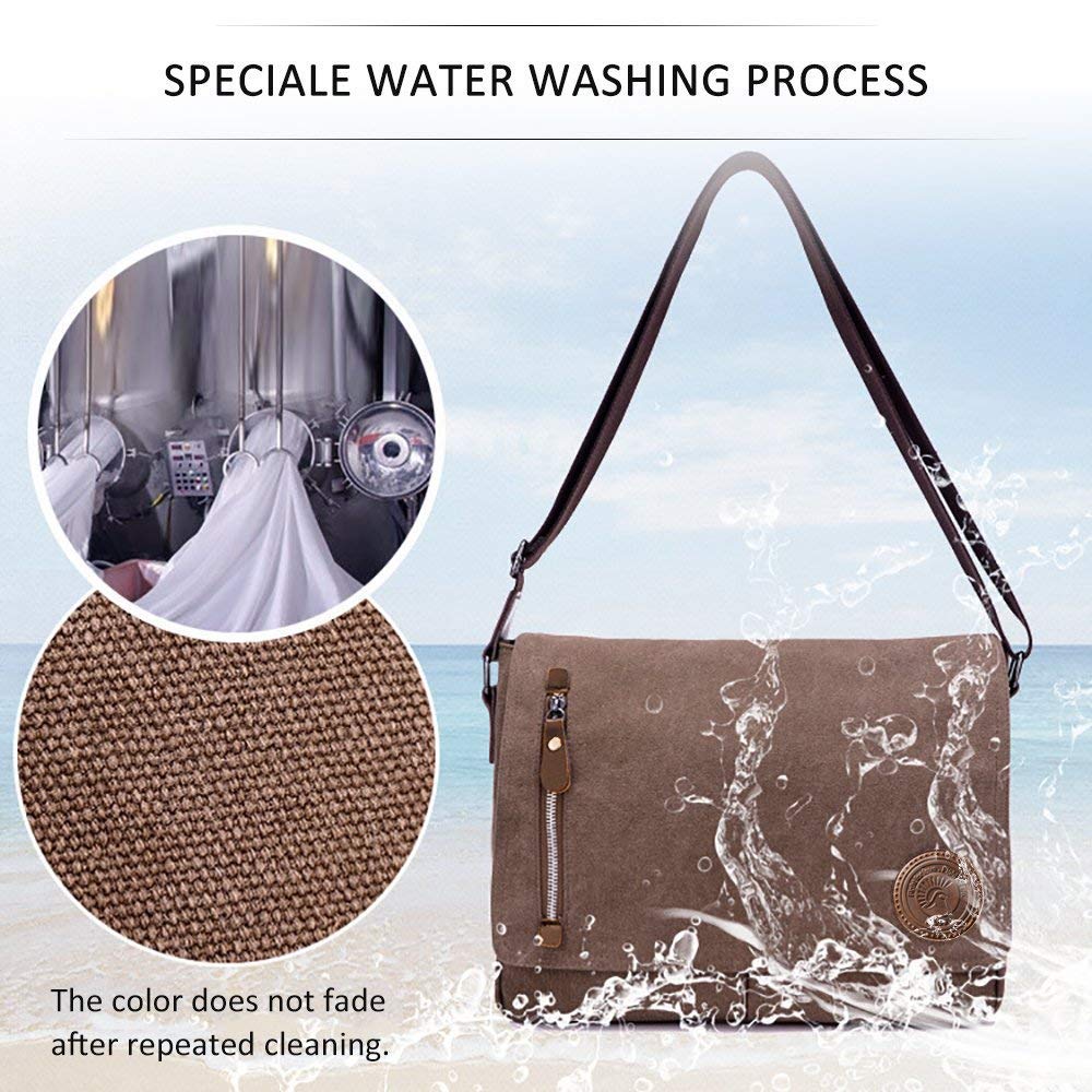 Unisex Messenger Bag Casual Canvas Bag Shoulder Sling Bag Satchel Messenger Bag for Men Work Office 13 inch Laptop Bag (Medium-Coffee)