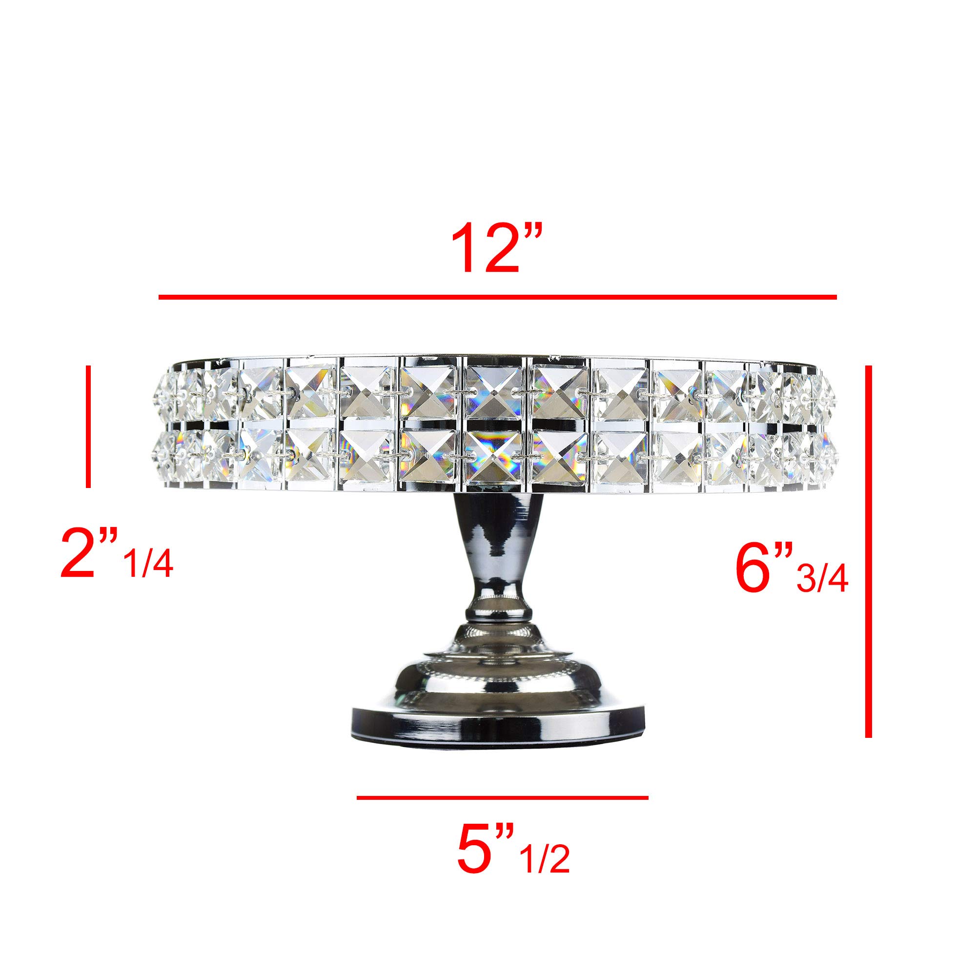 LINDLEMANN Decorative Cake Stand With Mineral Crystals & Spatula Round Metal Pedestal Cupcake Stands For Donuts Desserts Birthday Wedding Baby Shower Anniversary Holiday Dinner Party (Silver, 12")