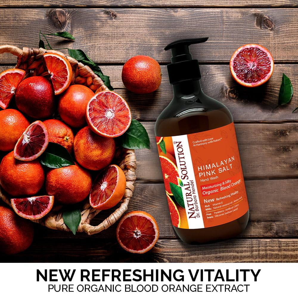 Natural Solution Hand Wash - Moisturizing Blood Orange & Himalayan Pink Salt Liquid Soap - 14 oz (Pack of 3) | Hydrating & Gentle Formula | Ideal for Daily Use