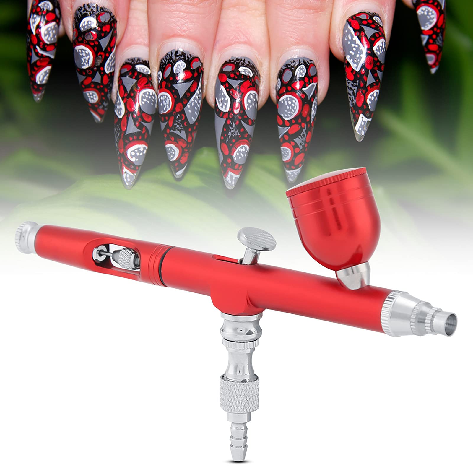 Paint Spray Pen Multi-Purpose Dual Action Feed Airbrush Kit Spray Air Brush Gun Tattoo Nail Tool 0.3mm (Red)