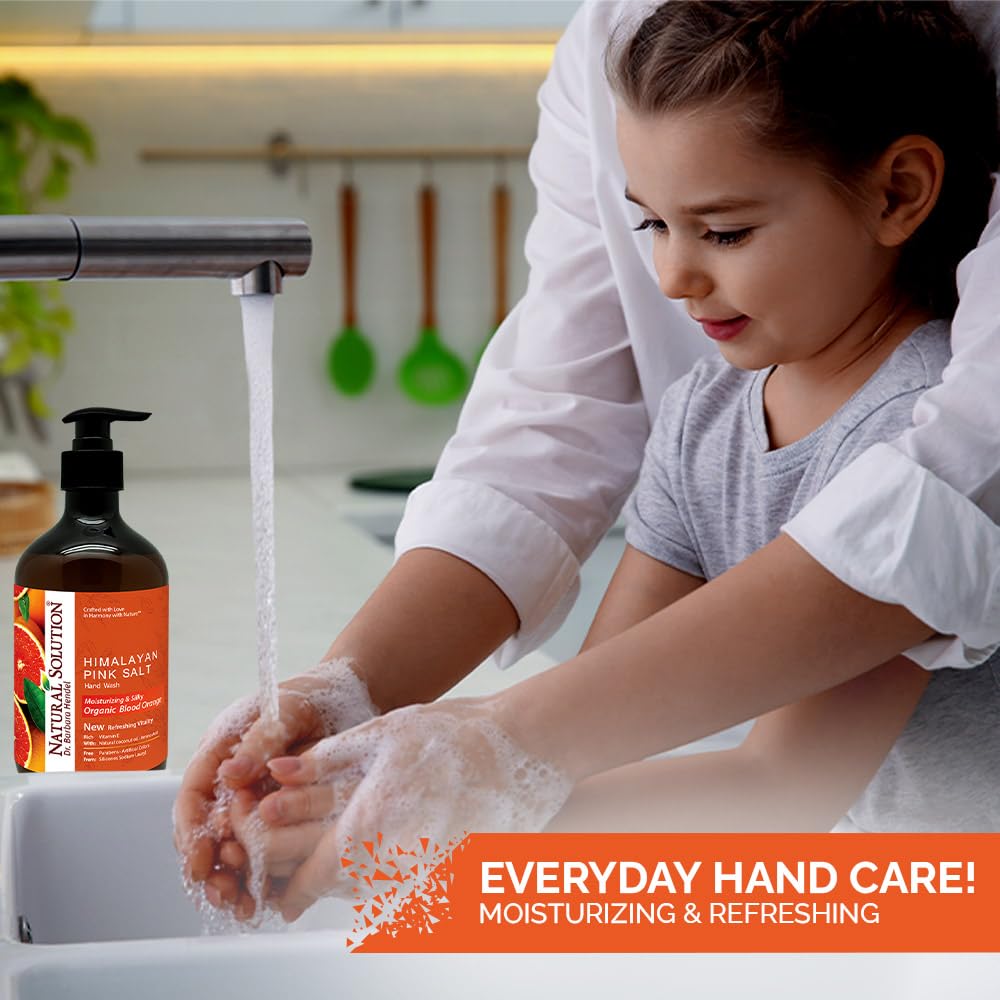 Natural Solution Hand Wash - Moisturizing Blood Orange & Himalayan Pink Salt Liquid Soap - 14 oz (Pack of 3) | Hydrating & Gentle Formula | Ideal for Daily Use