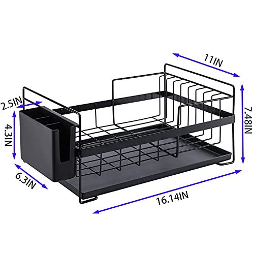 Cedilis 3-Piece Dish Drying Rack, Black Dish Drainer with Removable Drip Tray and Utensil Holder, Stylish Dish Rack for Kitchen Countertop