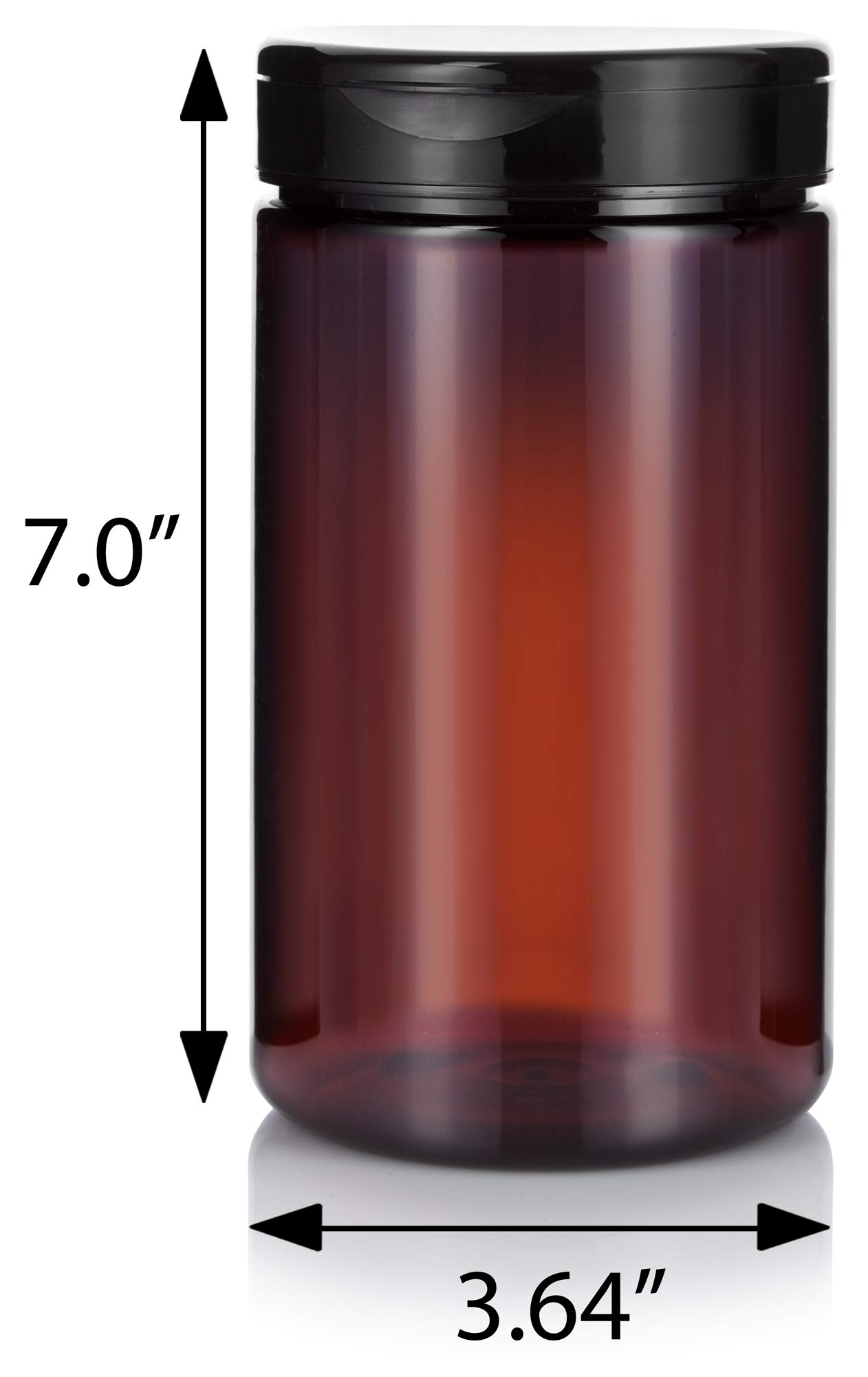 JUVITUS Amber Large 32 oz PET Plastic (BPA Free) Refillable Jar with Black Flip Top Cap - (3 pack)