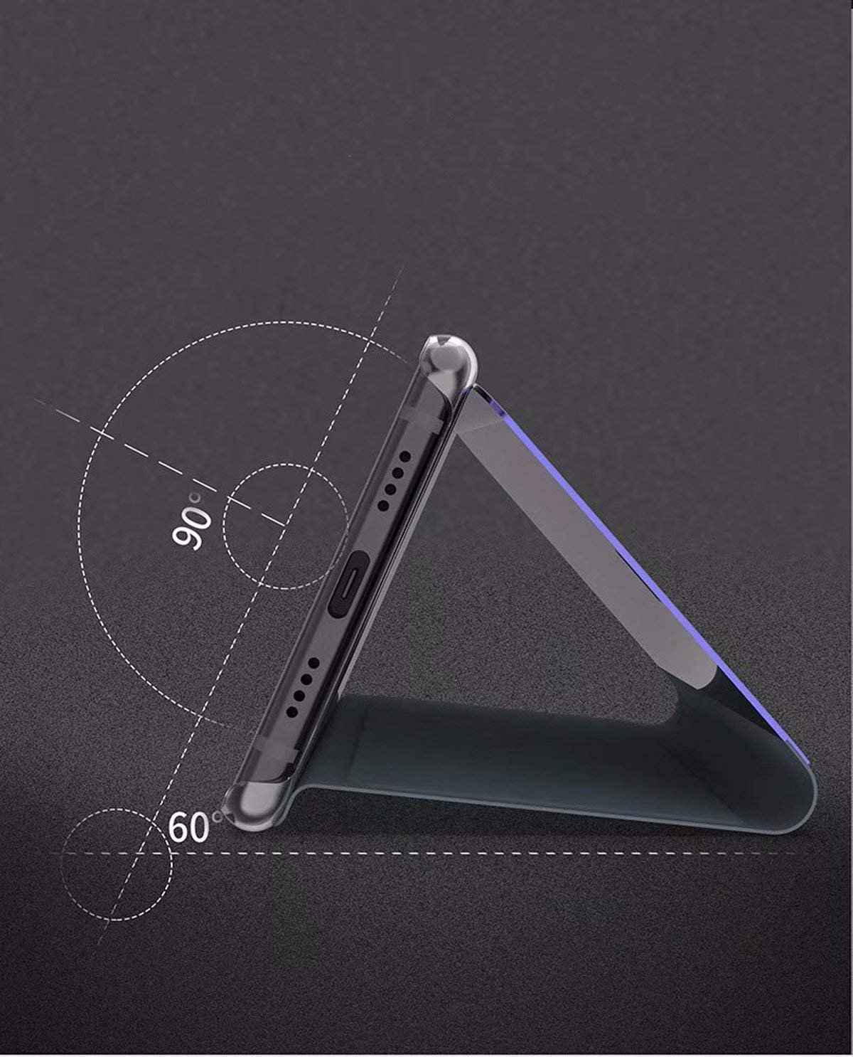 AIsoar Compatible/Replacement fit Galaxy J7 2018 Case, Cover Mirror Smart Clear View Window Flip Case Slim Multi-Function Mirror Case S-View Stand flip Folio Full Body Protection Cover (Silve
