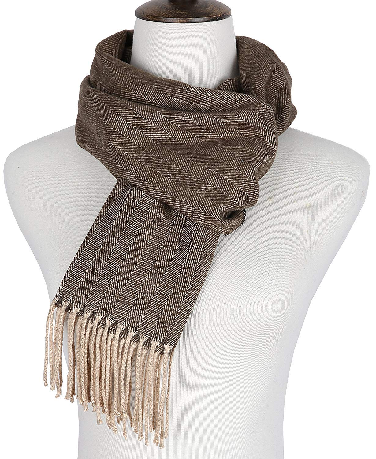 Runtlly Men's Winter Scarf Soft Classic Cashmere Feel Scarves Unisex 8-9 Camel