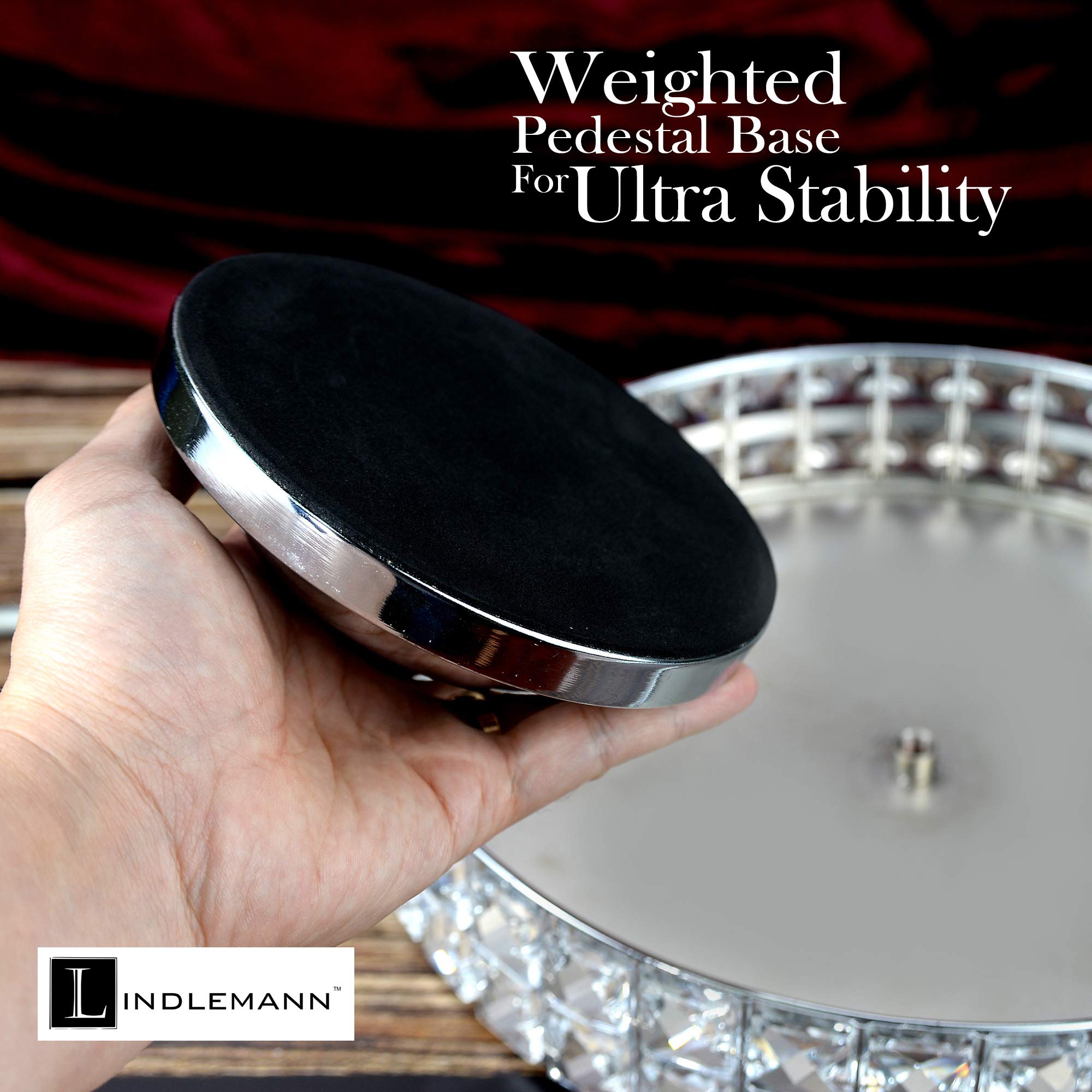 LINDLEMANN Decorative Cake Stand With Mineral Crystals & Spatula Round Metal Pedestal Cupcake Stands For Donuts Desserts Birthday Wedding Baby Shower Anniversary Holiday Dinner Party (Silver, 12")