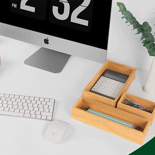 YOUEON Set of 6 Bamboo Drawer Organizer Storage Box, Adjustable Cutlery Tray Utensil Tray Silverware Organizer Multi-Use for Desk, Closet, Bathroom, Office, Makeup, Jewelry