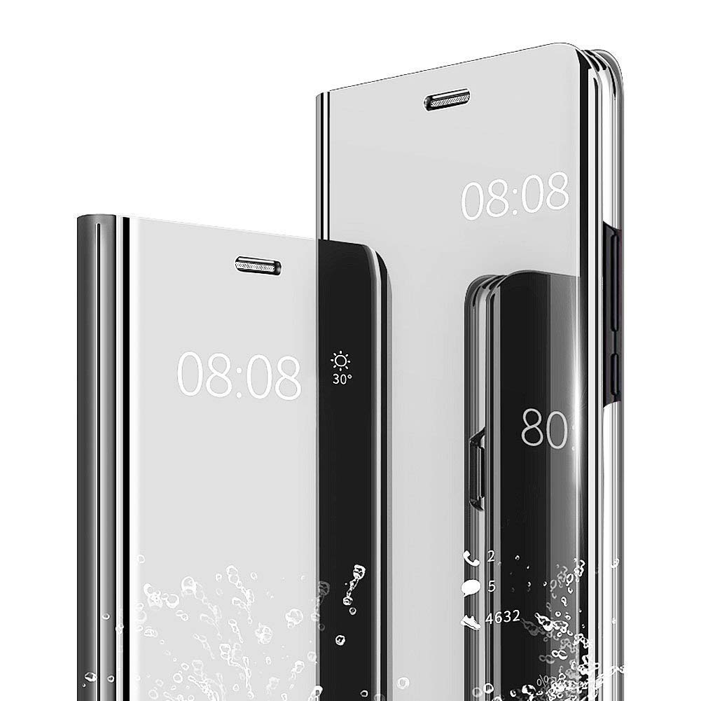 AIsoar Compatible/Replacement fit Galaxy J7 2018 Case, Cover Mirror Smart Clear View Window Flip Case Slim Multi-Function Mirror Case S-View Stand flip Folio Full Body Protection Cover (Silve