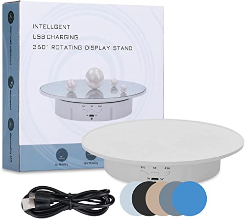 JAYEGT Motorized Rotating Display Stand, 7.87inch /17.6lbs Load, 360 Degree Electric Rotating Turntable for Photography Products, Jewelry, 3D Model,with 5 Colors Backgrounds - White