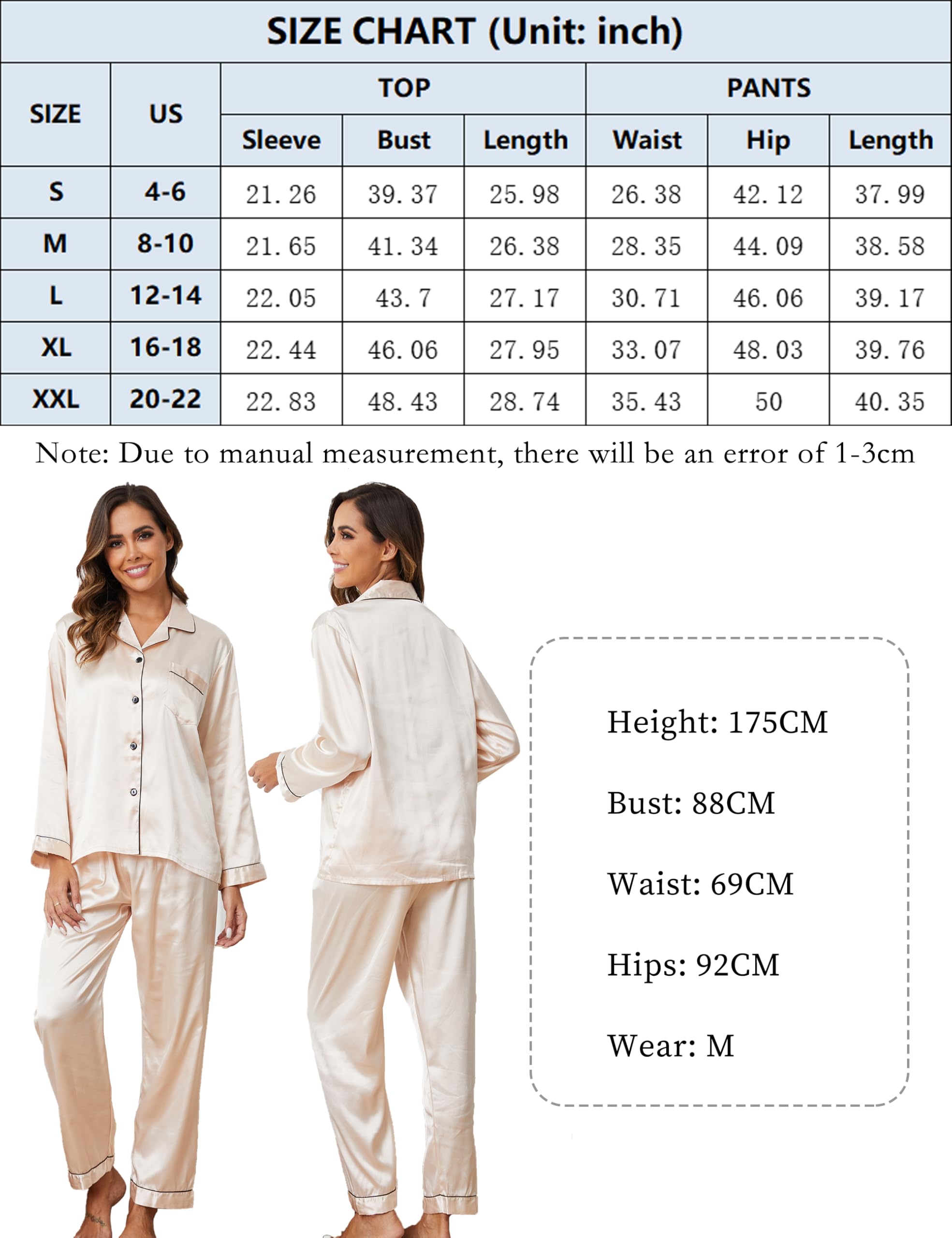 GAESHOW Silk Pajamas for Women Long Sleeve Button Down Sleepwear 2 Piece Loungewear Pjs Set Champagne