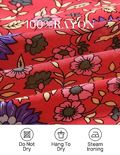 ZESICA Women's 2025 Summer Bohemian Floral Printed Elastic Waist A Line Maxi Skirt with Pockets,Floral Red,Small
