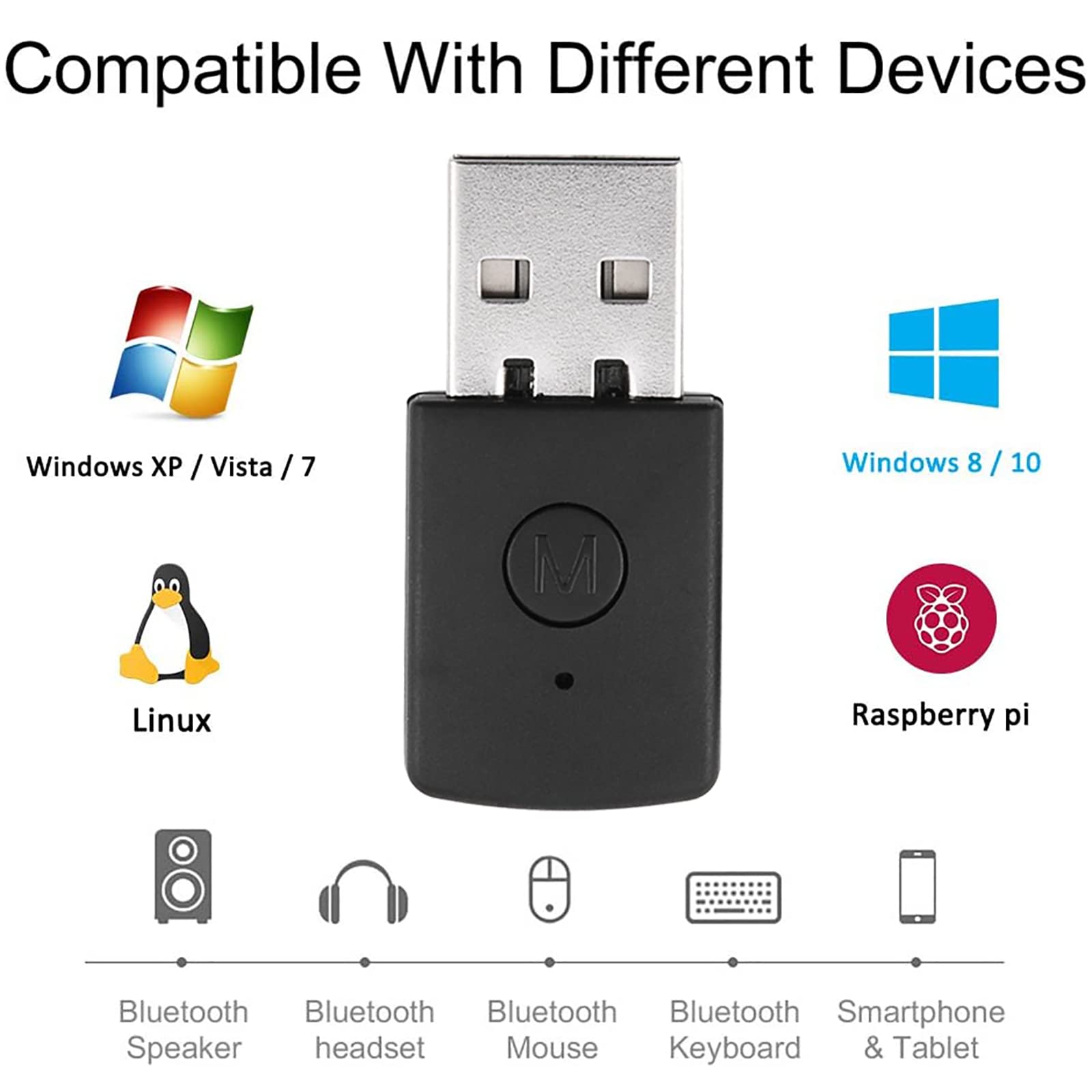 Mini Wireless USB Dongle Adapter, Bluetooth Dongle Receiver and Transmitters Connect to Any Bluetooth Audio Device Plug into for PS4 USB Slot for Desktop, Laptop, Notebook