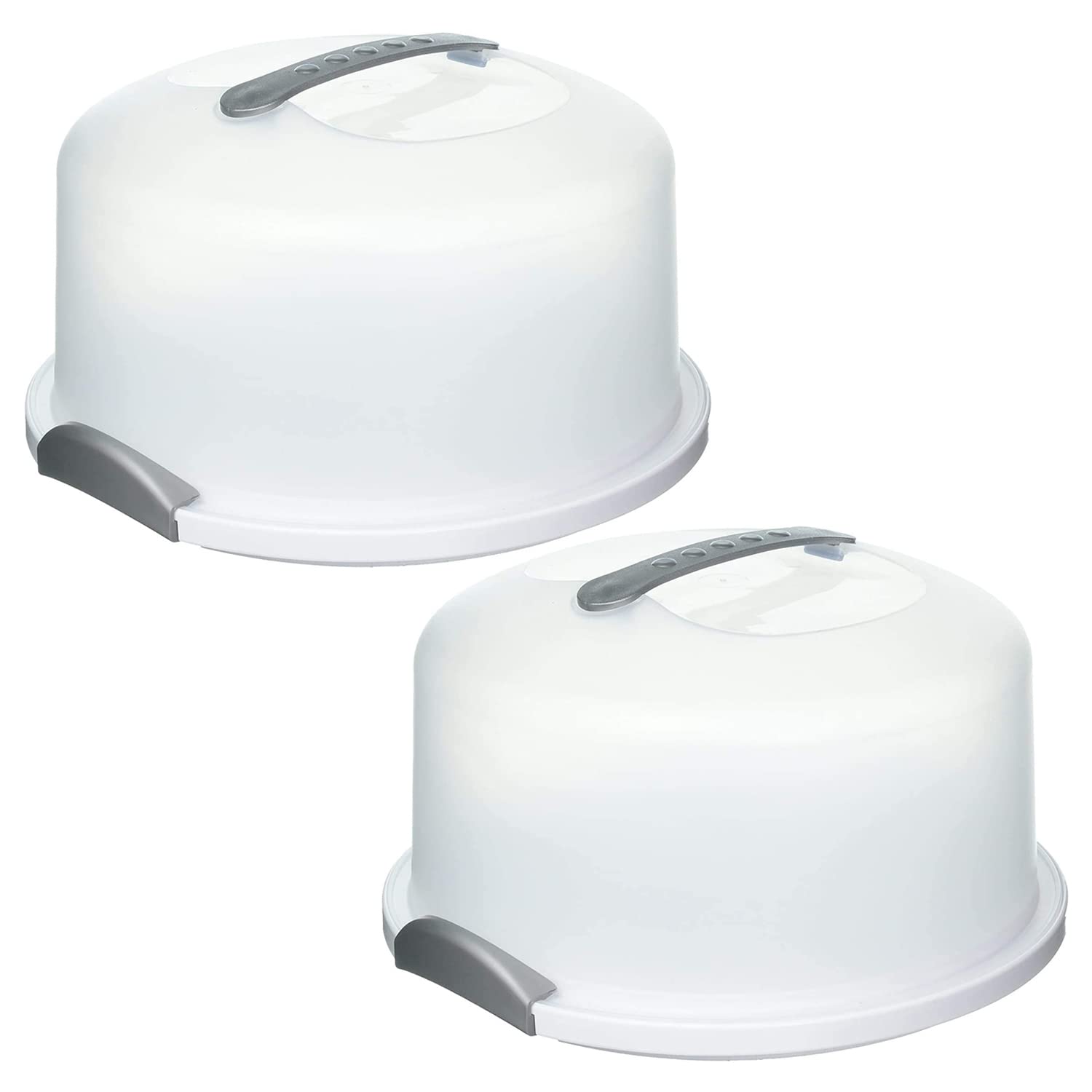 Unique Imports Cake Pastry Pie Carrier Storage Domed Container With Lockable Lid & Handle 12" Diameter White (set of 2)