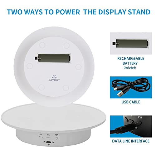 JAYEGT Motorized Rotating Display Stand, 7.87inch /17.6lbs Load, 360 Degree Electric Rotating Turntable for Photography Products, Jewelry, 3D Model,with 5 Colors Backgrounds - White
