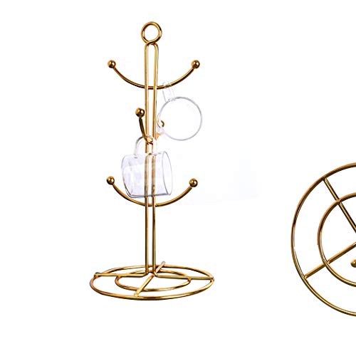 RomanticDesign 6 Holder, Countertop Mug Tree, 6 Hook Coffee Cup Dryer Kitchen Coffee Mug Tree Countertop Tea Cups Holder Stand,Gold