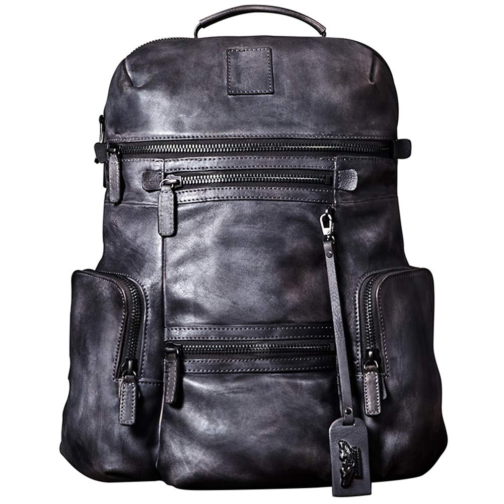 Denny&Dora Genuine Leather Backpack Luxury Vintage Laptop Bag Bookbag Mens Casual Travel Daypack Large Capacity (Grey)