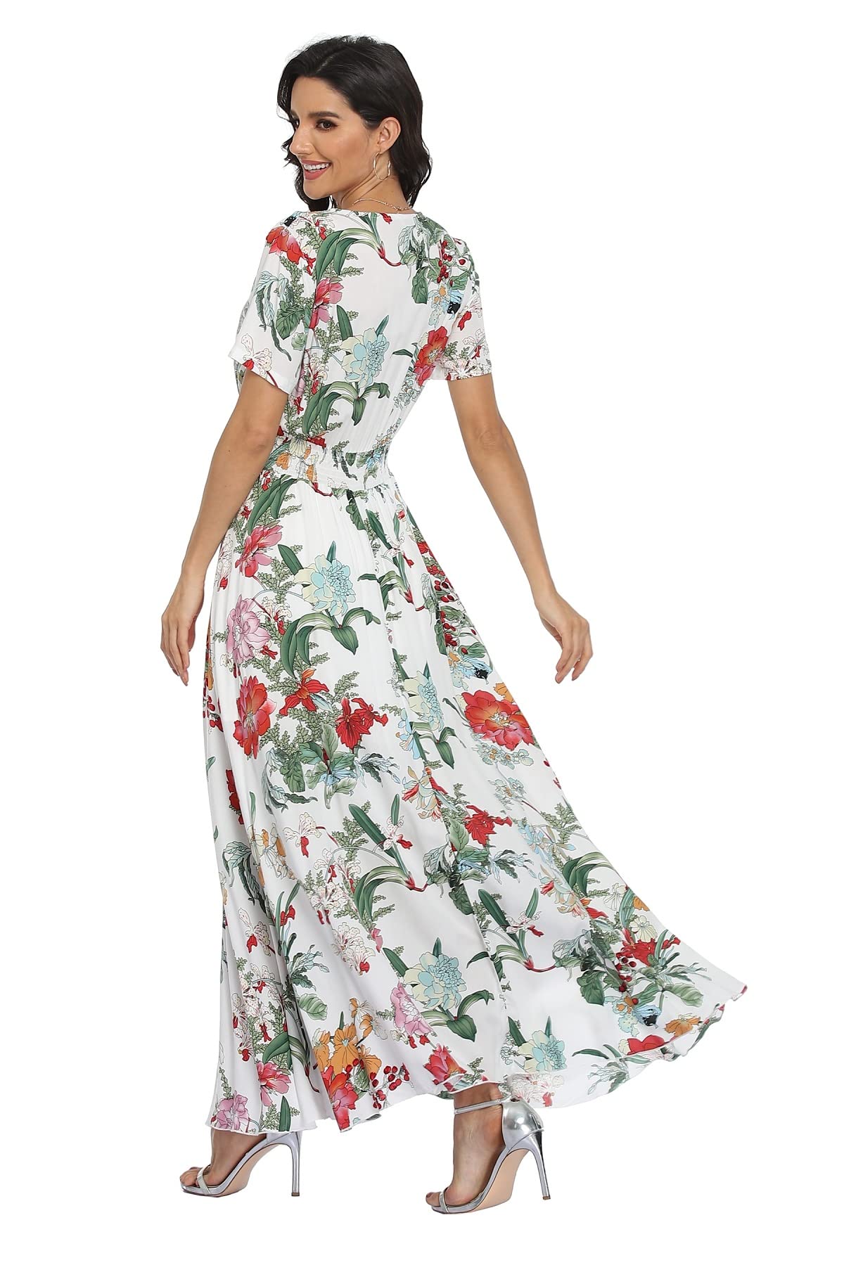 VintageClothing Women's Floral Maxi Dresses Boho Button Up Split Summer Casual Long Dress Beach Party Dress, L