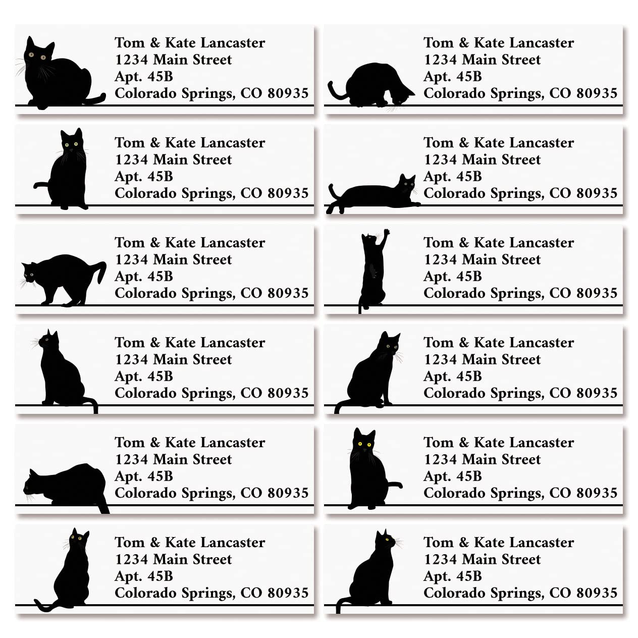 Colorful Images Black Cat Return Address Mailing Labels, Personalize with Name & Addresses, Set of 144 Self Adhesive, Easy Peel Flat Label Sheets, 1½” x 1¾”, 12 Designs