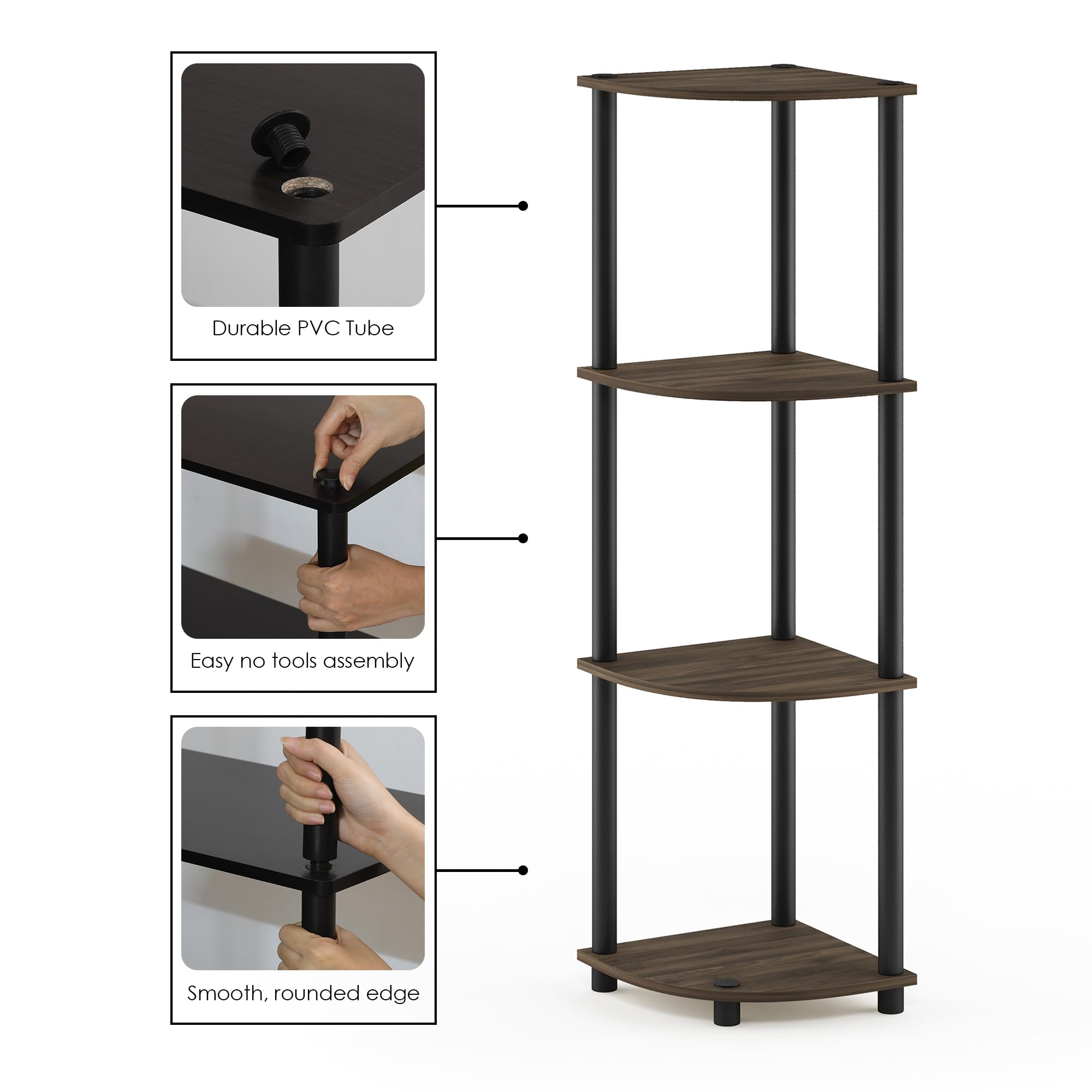 Furinno Turn-N-Tube 4-Tier Corner Display Rack Multipurpose Shelving Unit, Columbia Walnut/Black