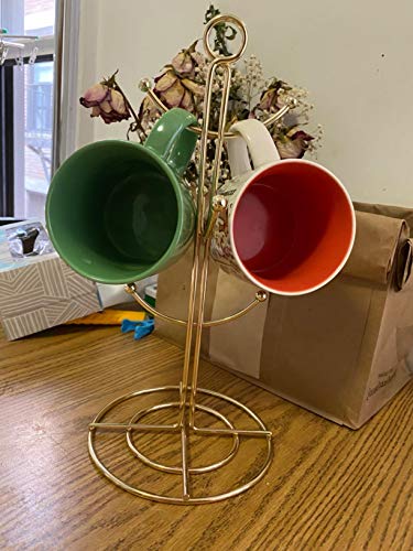 RomanticDesign 6 Holder, Countertop Mug Tree, 6 Hook Coffee Cup Dryer Kitchen Coffee Mug Tree Countertop Tea Cups Holder Stand,Gold