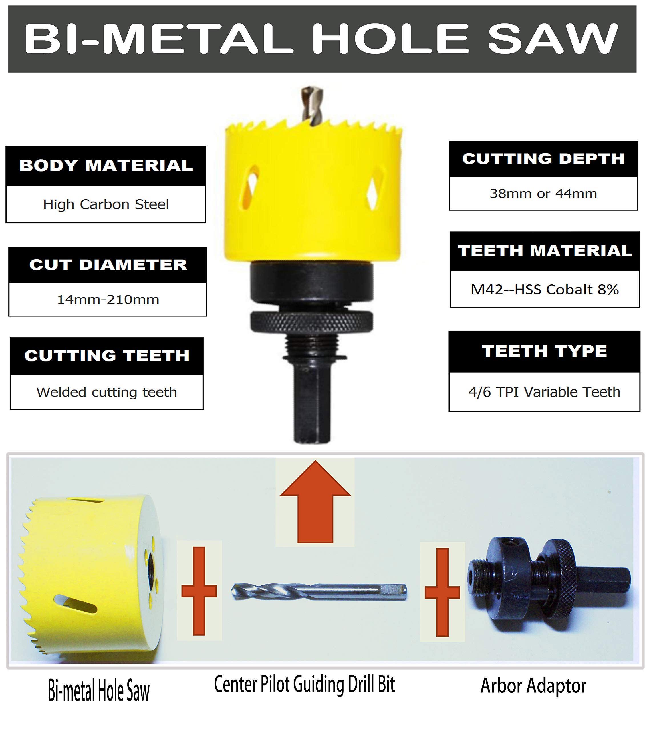 Bi-Metal Hole Saw 1-3/16 in.(30mm) Hole Saw Cutter with Arbor and Pilot Center Drill Bit