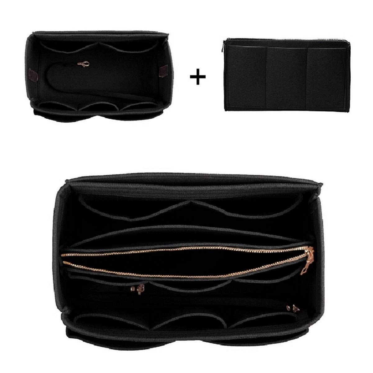 ZTUJO Purse Organizer Insert, Felt Bag Organizer with Metal Zipper, Handbag & Tote Shaper, For Speedy Neverfull Tote, 7 Sizes(Slender Medium, Black)
