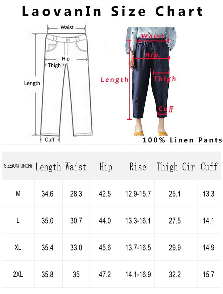 LaovanIn Women's Linen Cropped Pants Tapered Ankle Capris Trousers Elastic Waist Large White