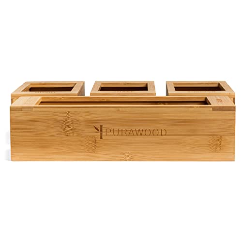 Purawood Ziplock Bag Storage Organizer - Natural Bamboo Organizer to Declutter Your Kitchen β Easy & Efficient Ziplock Bag Organizer - Plastic Bag Holder Compatible with all Brands (4-Pack)