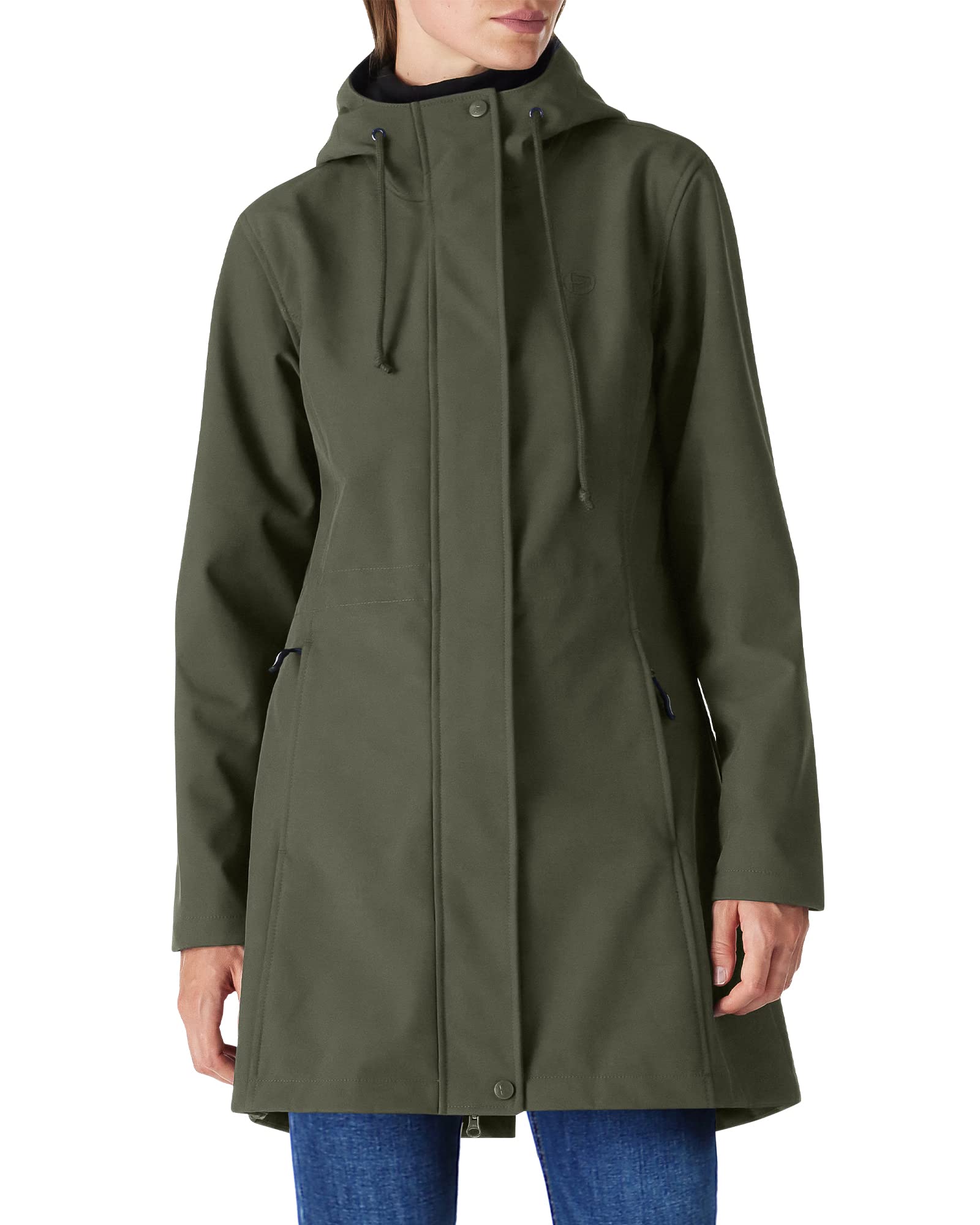 Outdoor Ventures Women's Lightweight Waterproof Fleece Lined Hooded Softshell Rain Jacket, Warm Windbreaker Long Coat