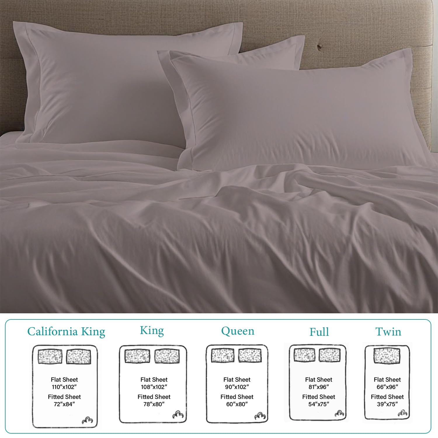 Bunny's Home 4 Piece Full Bed Sheet Set Egyptian Cotton Light Grey Full Size Sheet Set Breathable Sheets Extra Deep Pocket Full Sheets Fits 17 Inch Deep Mattress Machine Washable Cooling Sheets