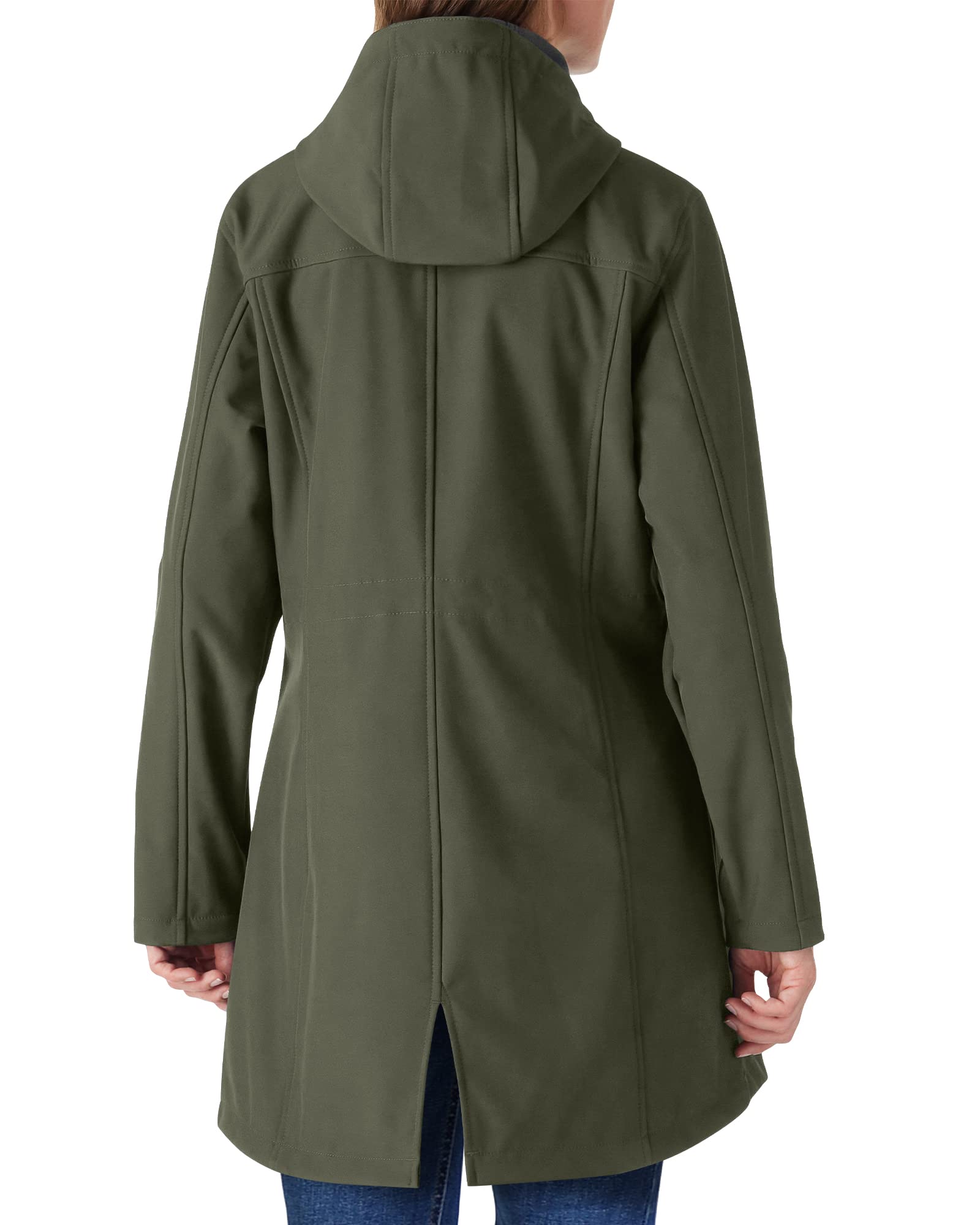 Outdoor Ventures Women's Lightweight Waterproof Fleece Lined Hooded Softshell Rain Jacket, Warm Windbreaker Long Coat