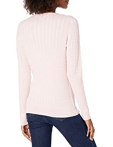 Amazon Essentials Women's Lightweight Long-Sleeve Cable Crewneck Sweater (Available in Plus Size), Light Pink, Large