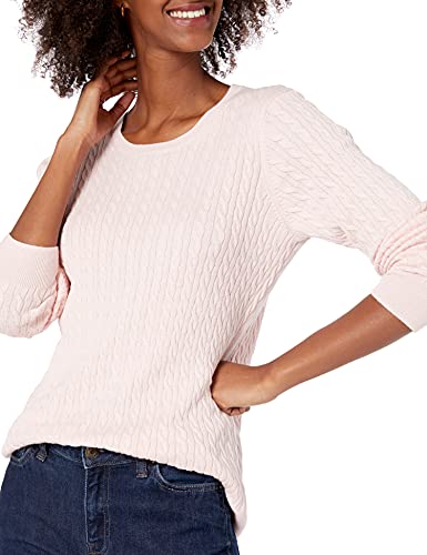 Amazon Essentials Women's Lightweight Long-Sleeve Cable Crewneck Sweater (Available in Plus Size), Light Pink, Large