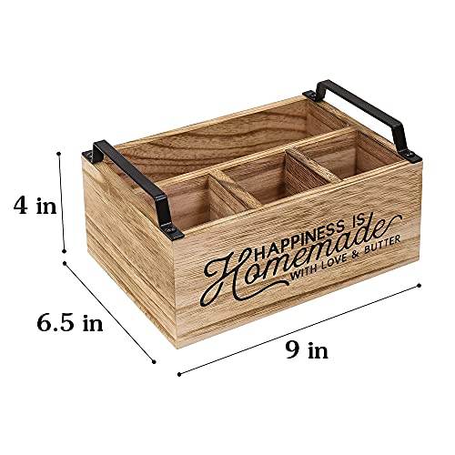 Kitchen Countertop Utensil Holder, Rustic Kitchen Utensil Caddy, Flatware Caddy and Silverware Organizer, Wood Utensil Caddy for Kitchen Countertop Organizer