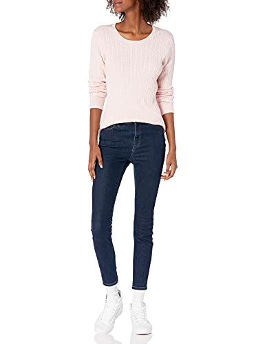 Amazon Essentials Women's Lightweight Long-Sleeve Cable Crewneck Sweater (Available in Plus Size), Light Pink, Large