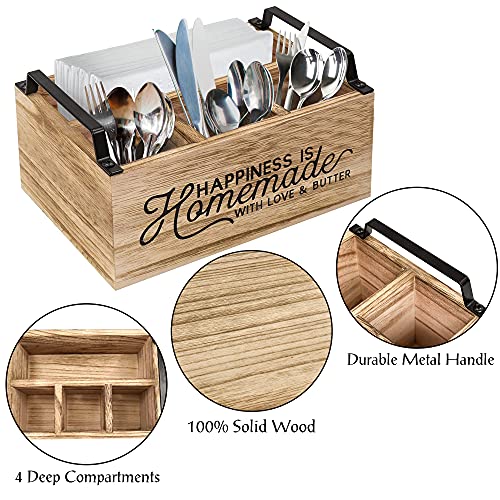 Kitchen Countertop Utensil Holder, Rustic Kitchen Utensil Caddy, Flatware Caddy and Silverware Organizer, Wood Utensil Caddy for Kitchen Countertop Organizer