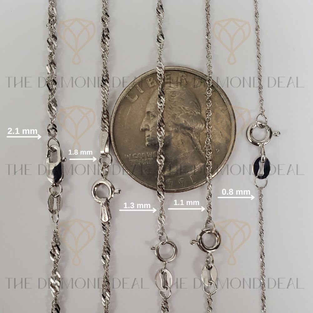 The Diamond Deal 14K Yellow or White Gold 1.5mm Shiny Diamond-Cut Classic Singapore Chain Necklace for Pendants and Charms with Spring-Ring Clasp (10" And white-gold)