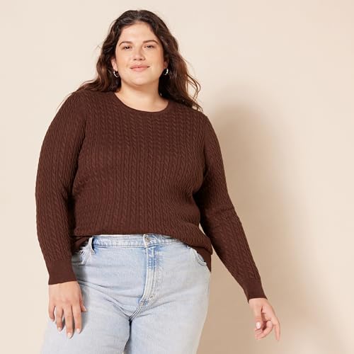 Amazon Essentials Women's Lightweight Long-Sleeve Cable Crewneck Sweater (Available in Plus Size), Light Pink, Large