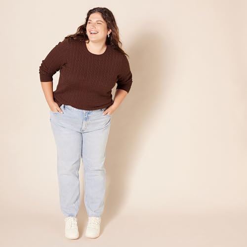 Amazon Essentials Women's Lightweight Long-Sleeve Cable Crewneck Sweater (Available in Plus Size), Light Pink, Large