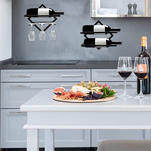 2 Style Metal Wall Mounted Wine Holder, Upgrade Foldable Hanging Wall Wine Rack Organizer for 2 Liquor Bottles, Red Wine Bottle Display Hanger with Screws for Home Kitchen Bar Wall Décor