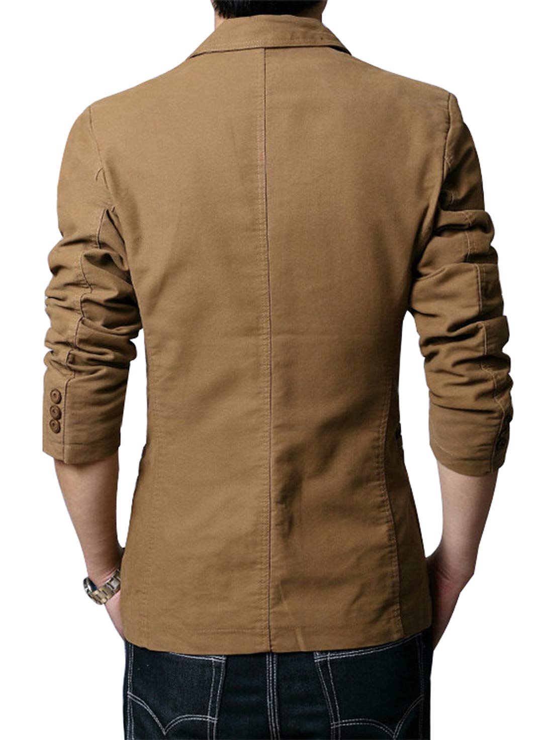 chouyatou Men's Slim 2-Button Single Breasted Cotton Lightweight Blazer Jacket Sport Coat (Large, Khaki)