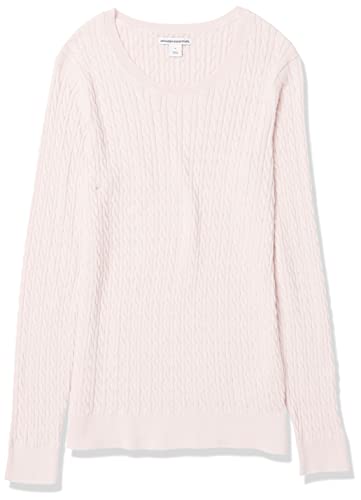 Amazon Essentials Women's Lightweight Long-Sleeve Cable Crewneck Sweater (Available in Plus Size), Light Pink, Large